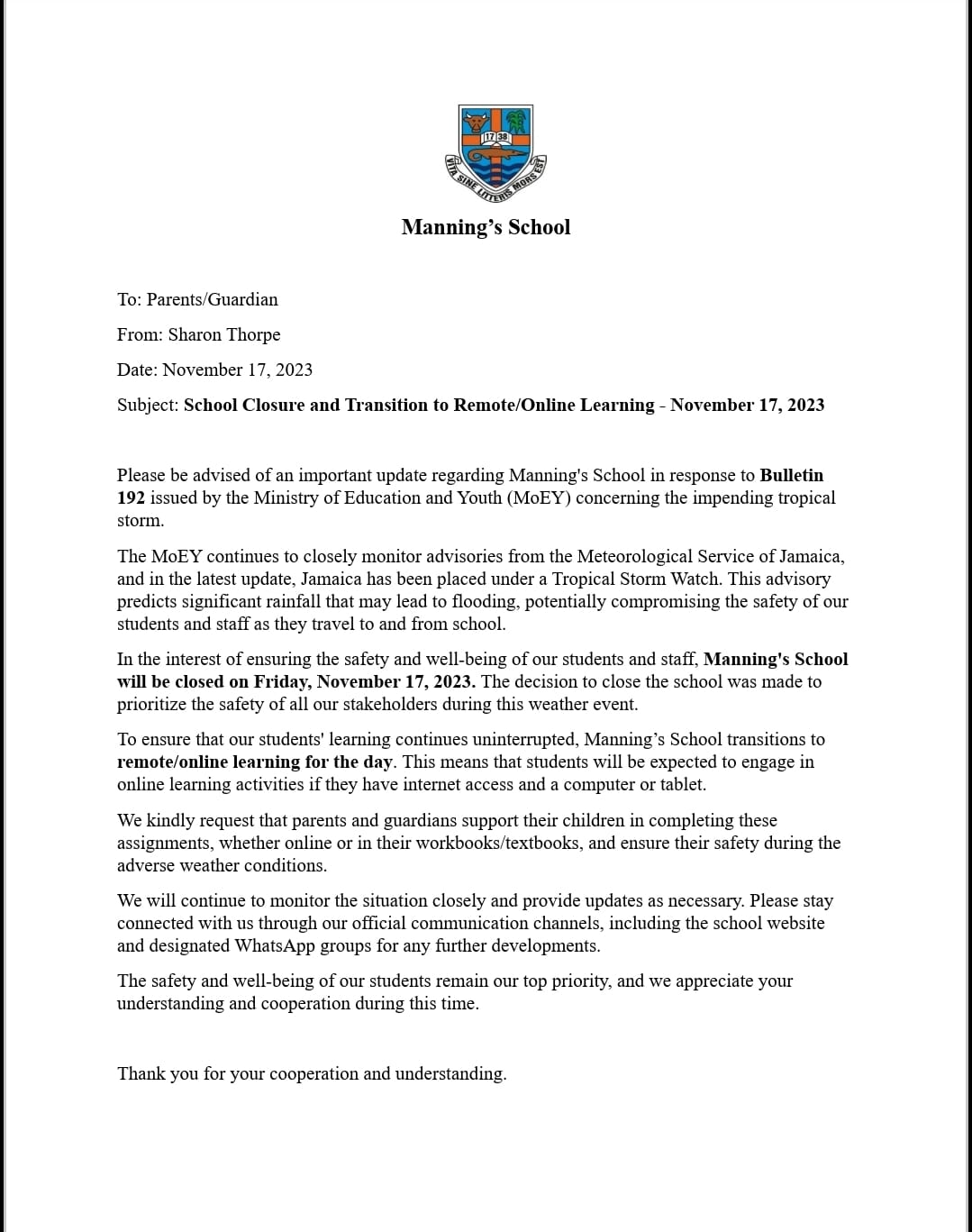 Notice Board – Manning's School